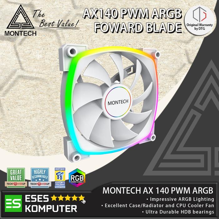 Jual Fan Montech AX140 AX 140 PWM ARGB | 140mm 14cm Fan Casing - Putih ...