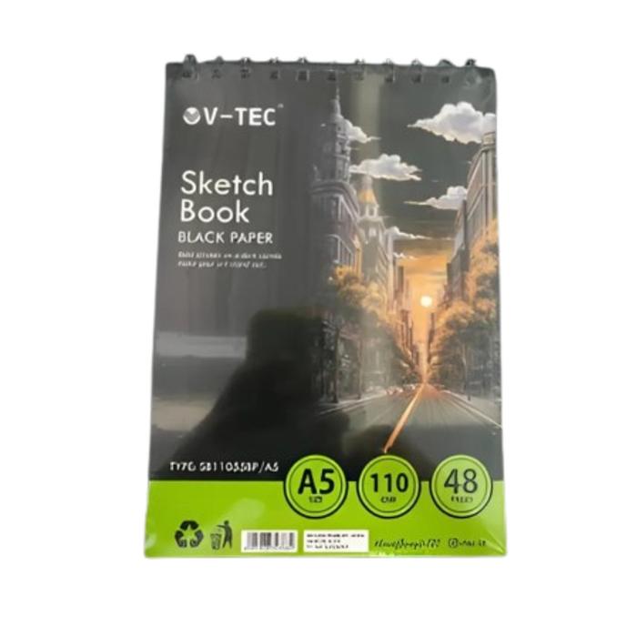 Jual Sketch Book Hitam V-Tec 110gsm SB11055BP 48 Lembar - A5 - Kota ...