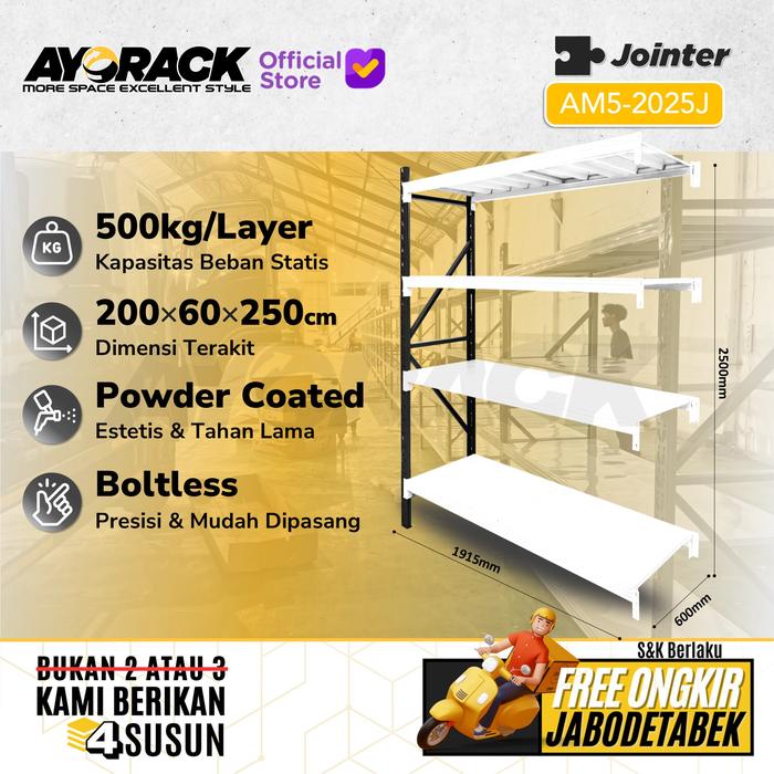 Promo RAK GUDANG BESI 4 LAYER 2.5 METER JOINTER AYORACK AM5-2025J RACK 500KG Cicil 0% 3x ...