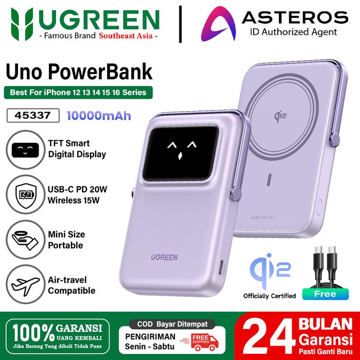 Promo UGREEN Uno Magnetic PowerBank Wireless 5000mAh TFT Smart Display ...