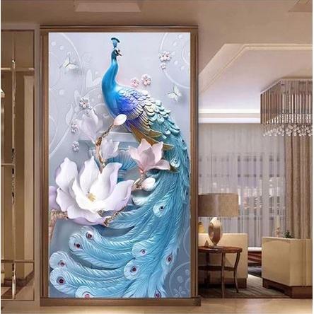 Jual Photowall Mural 3D Dinding Wallpaper Mural Motif Burung Merak ...