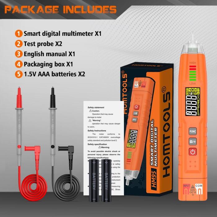 Jual READY STOK!!! HOMTOOLS HM95 Pena Uji Digital DC/AC Multimeter 600V ...