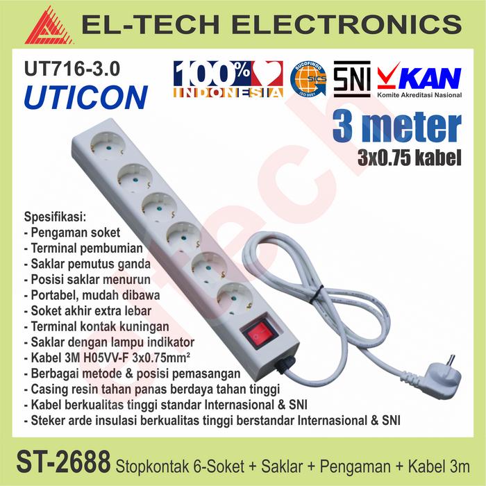 Jual UTICON Stop Kontak Kabel 3m atau 1.5m Extention Ekstension ...