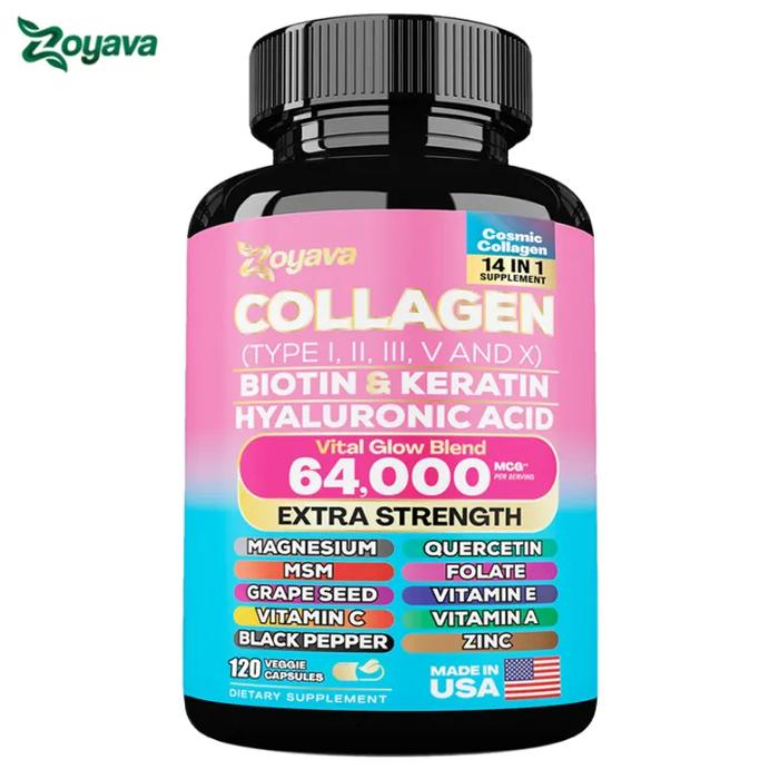 Jual Zoyava Collagen 14-in-1 / 64,000MCG Capsules ，with Biotin Anti ...