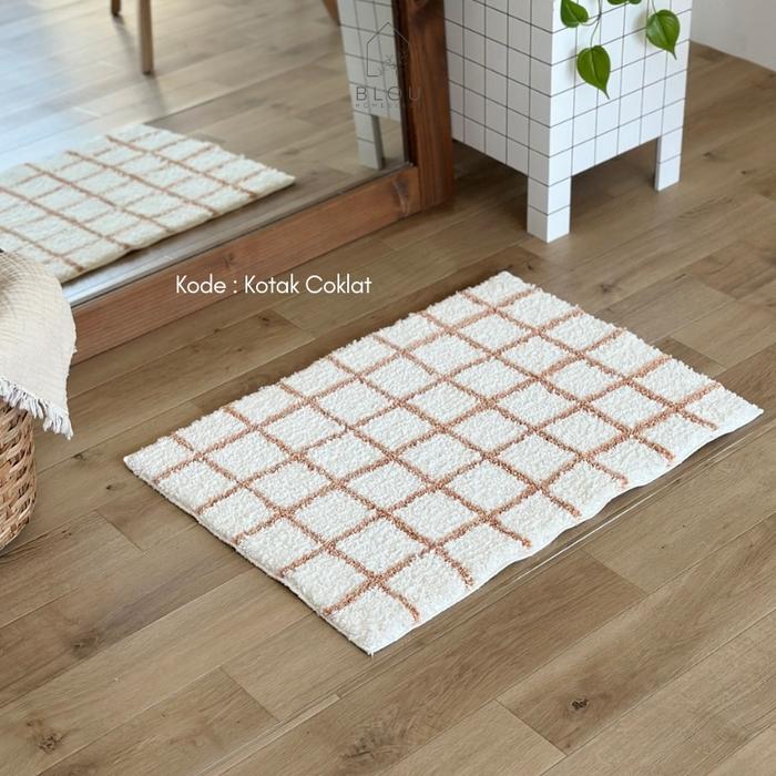 Jual Blou Keset Lantai Minimalis Motif Kotak-Kotak Garis Super Lembut ...