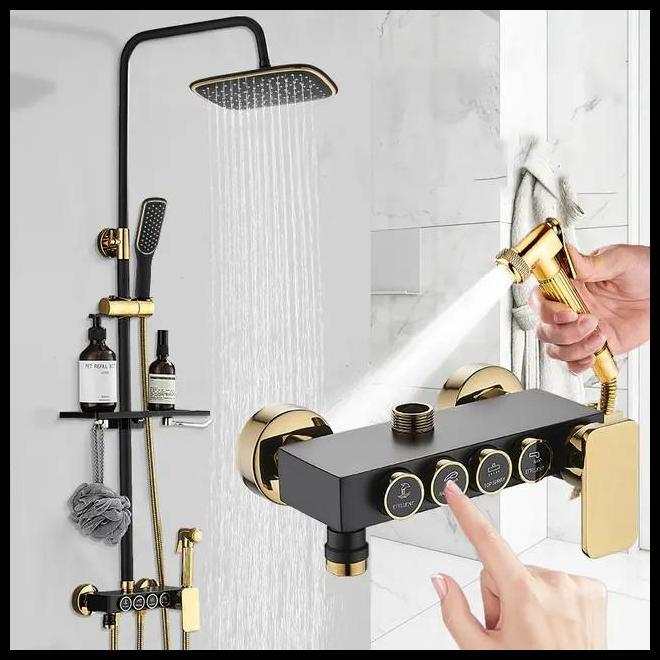 Jual Tiang Shower Colum Mandi Kuningan Panas Dingin Black Gold Model ...