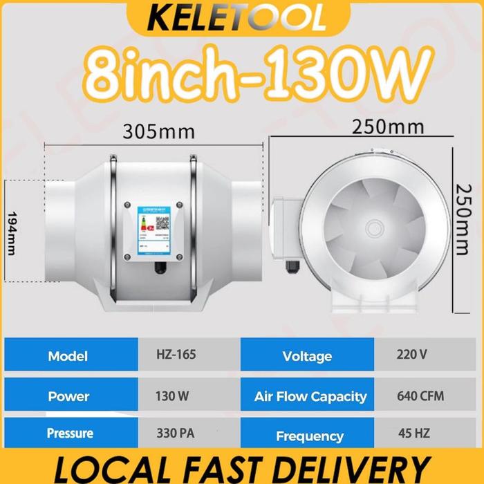 Jual 8 Inch Kipas Angin Buang Diam Ekstraktor Dapur Exhaust Blower ...