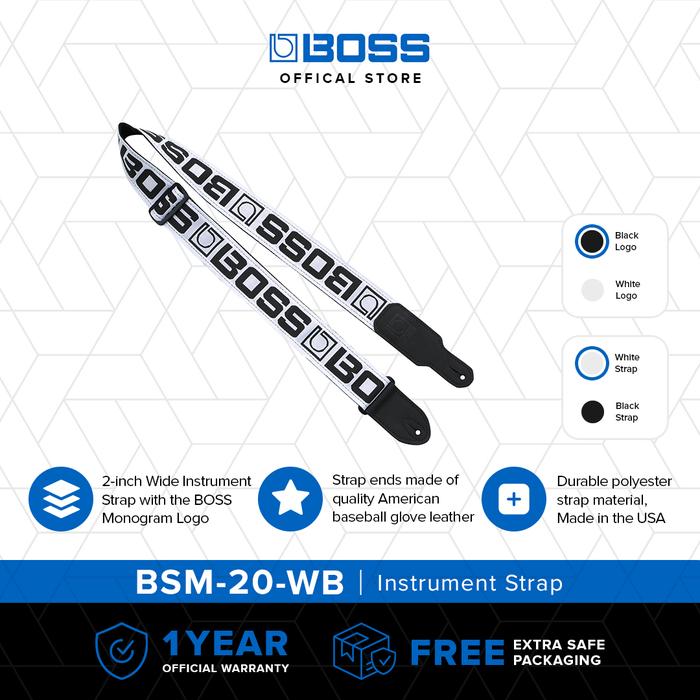 Promo BOSS Straps for Guitar/Bass/Instruments BSM-20 - White & Black ...
