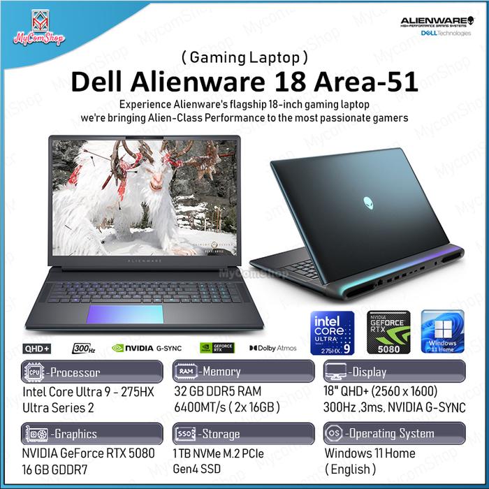 Jual DELL ALIENWARE 18 AREA-51 ULTRA 9 275HX 32GB RAM 1TB SSD RTX 5080 ...