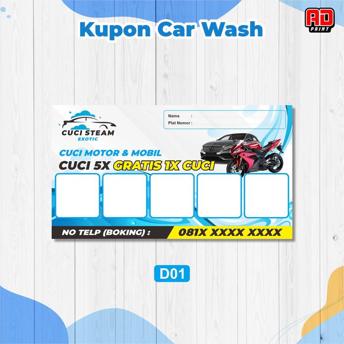 Jual Cetak kupon voucher car wash 100pcs, cuci stem motor dan mobil ...