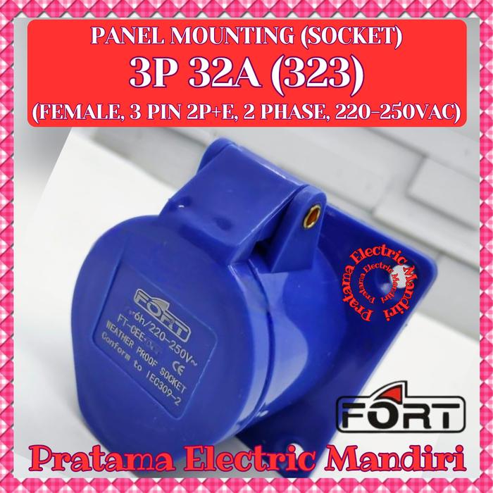 Jual FORT IP44 CEE INDUSTRIAL SOCKET PANEL MOUNTING PLUG SOCKET 2P+E 3 ...