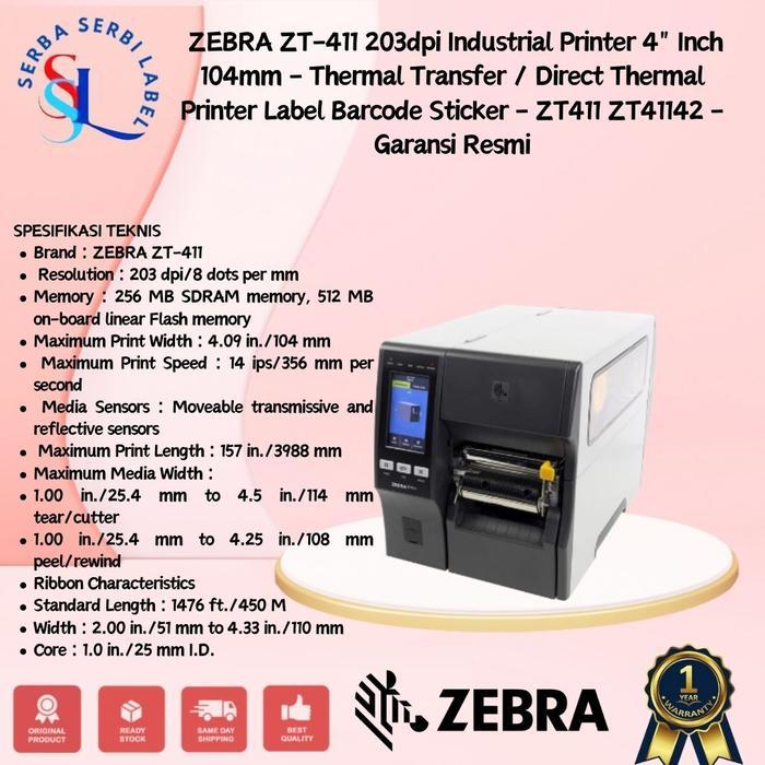 Jual ZEBRA ZT-411 300dpi Industrial Printer 4" Inch 104mm - Thermal ...