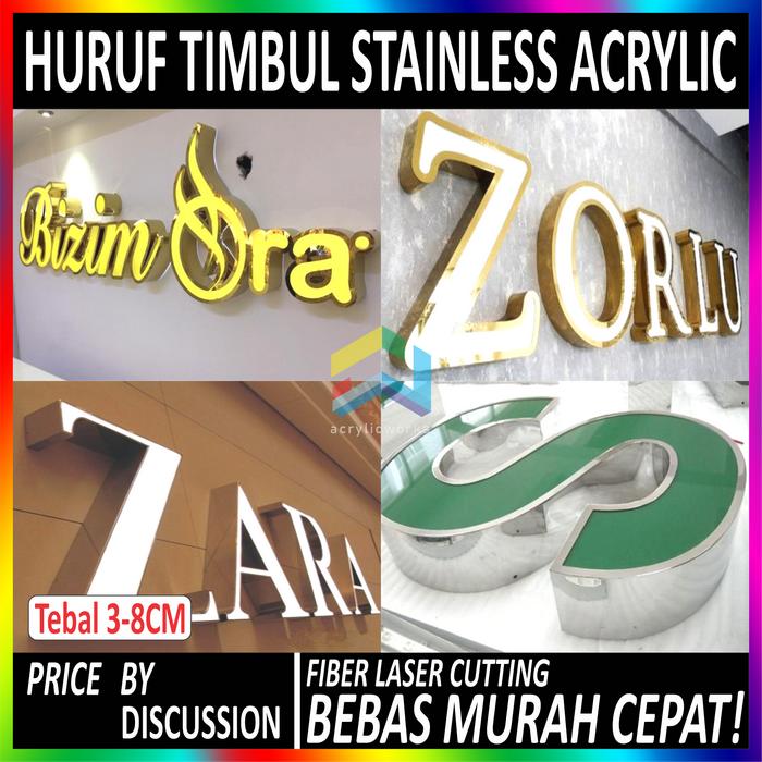 Jual Huruf Timbul Letter 3D Stainless Galvanis NYALA LED BEBAS MURAH ...