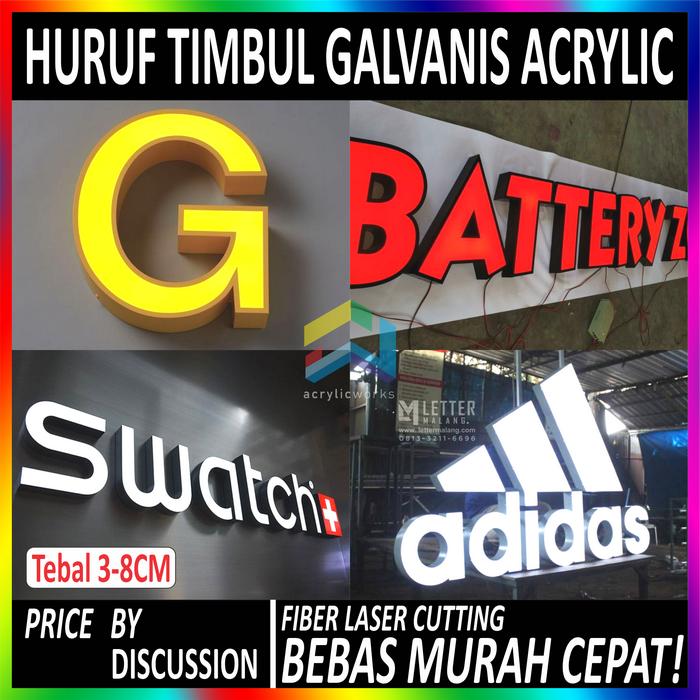 Jual Huruf Timbul Letter 3D Stainless Galvanis NYALA LED BEBAS MURAH ...