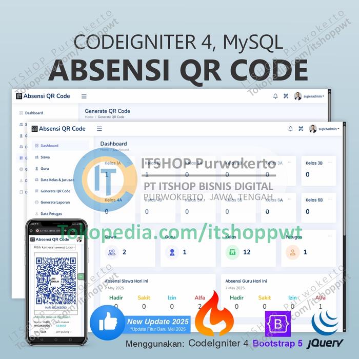 Jual Source Code Aplikasi Web Absensi Sekolah QR Code Menggunakan Codeigniter 4 - Kab. Banyumas ...