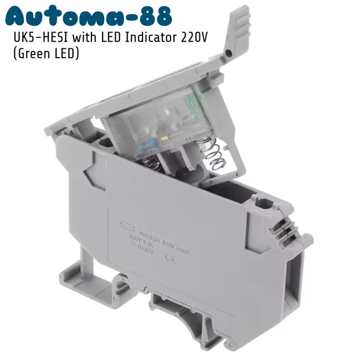 Jual UK5-HESI-LED Fuse Terminal Block Din Rail (0.2~4mm) GRAY indicator - 220V Led Merah - Kab ...