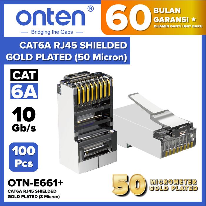 Promo Onten Connector RJ45 CAT6A Kepala Konektor Gold Plated Shielded ...