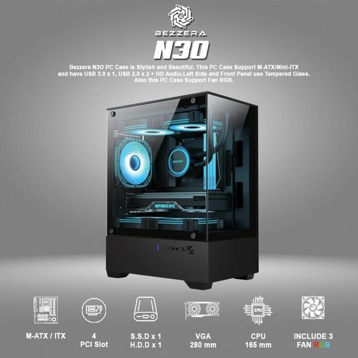 Jual Case Bezzera N30 M-ATX Free 3X Free Fan RGB Lighting - Hitam ...