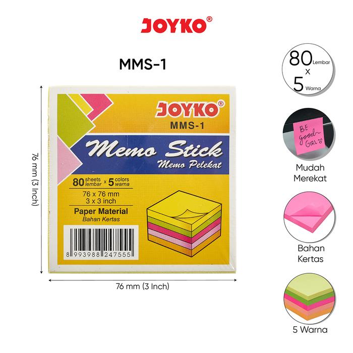 Jual Joyko Memo Stick Sticky Notes 8cm / Kertas Memo Joyko Tempel ...