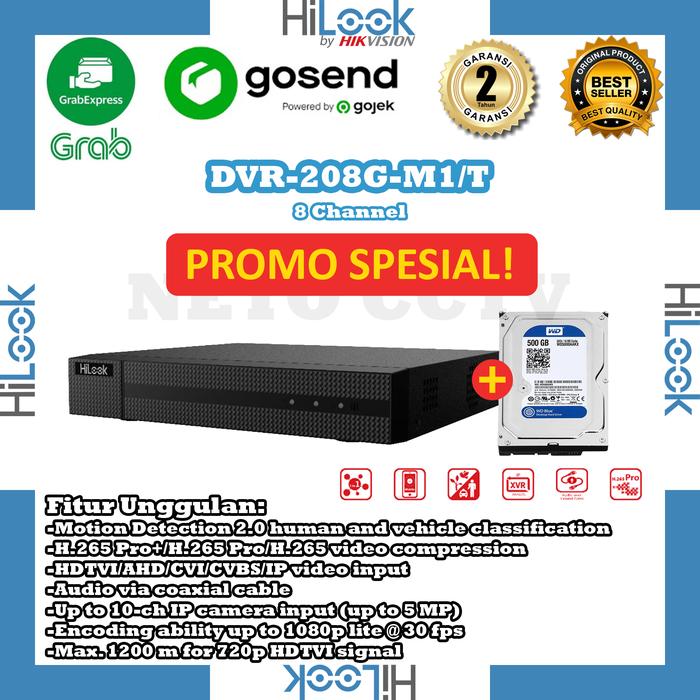 Promo DVR 8 Channel HiLook 208G-M1 up to 5MP H.265 Support Audio Garansi Resmi DVR 208G-M1/T ...