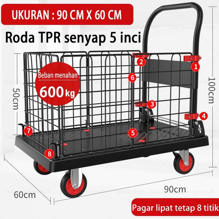 Promo 【DISKON 50%】Reaim Troli Barang Lipat Dengan pagar Hand gerobak ...