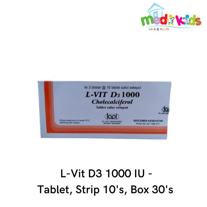 Jual L-vit D3 1000IU Tablet Strip Box Vitamin D3 1000IU 30 Tablet Isi 3 ...