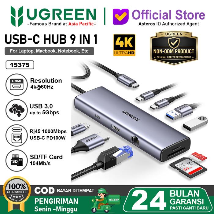 Promo UGREEN USB Hub 9 IN 1 Type C To HDMI 4K 30Hz Full HD LAN RJ45 SD ...