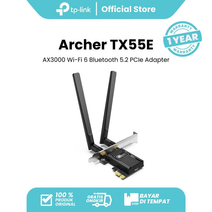 Promo TP-LINK Archer TX55E AX3000 Wi-Fi 6 Bluetooth 5.2 PCIe Adapter ...