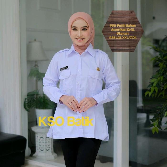 Promo BLOUSE PDH PUTIH WANITA KERAH V NACK LENGAN PANJANG / SERAGAM ...