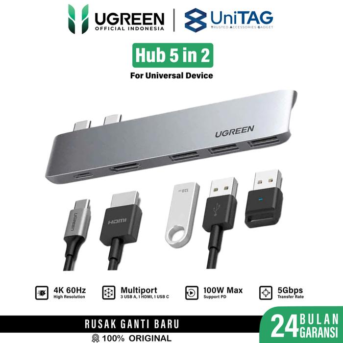 Promo UGREEN USB HUB C Laptop Macbook Komputer HDMI VGA Jack Audio RJ45 TF SD CARD - 5in2-1C 3A ...