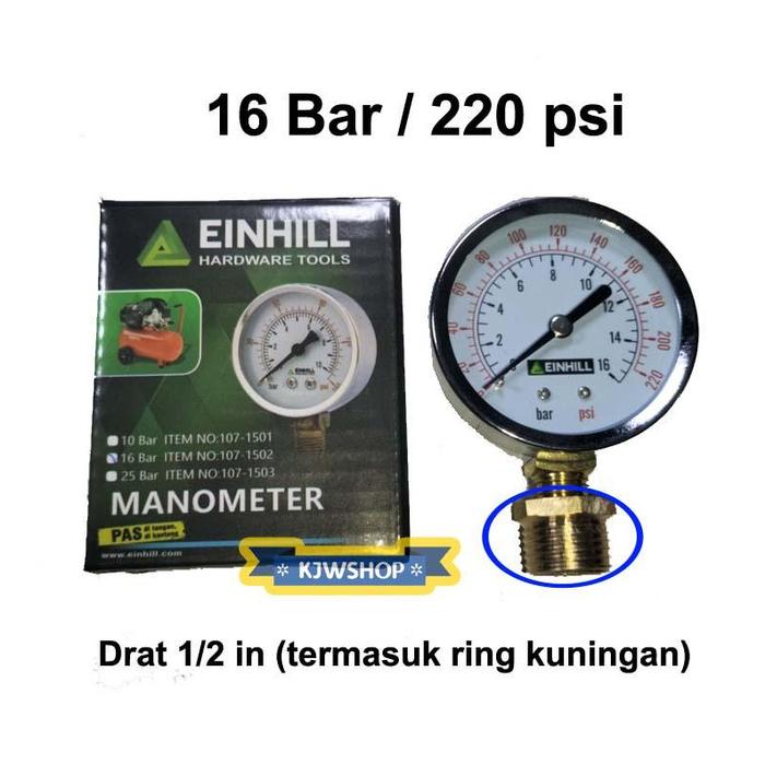 Jual K Manometer 16 Bar TEKIRO Drat 1/2 Kuningan Pressure Gauge 16Bar ...