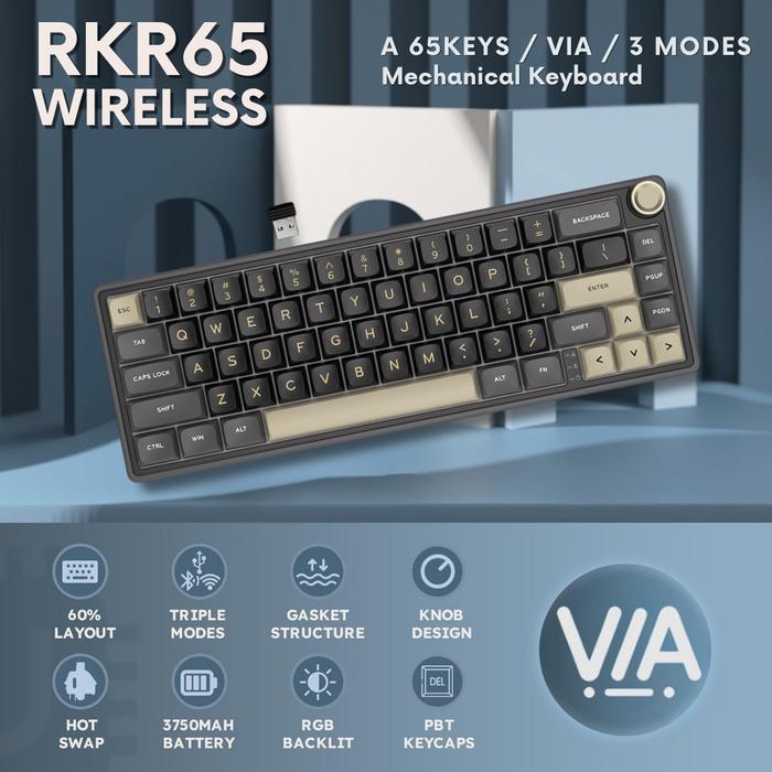 Promo Royal Kludge RK R65 Wireless QMK/VIA 3-Mode Knob 65% Gasket Mechanical Keyboard Windows ...