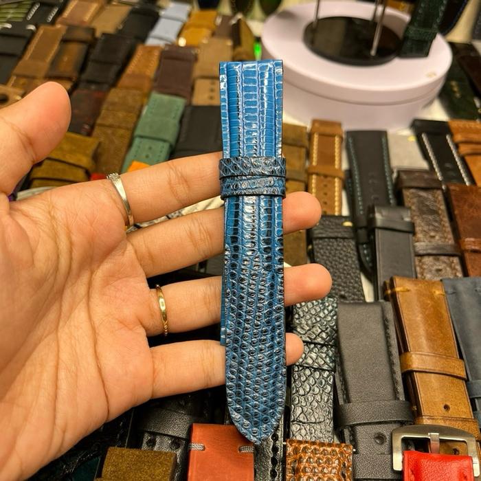 Jual strap jam tangan kulit asli lizard - lizard blue x black, 18mm ...