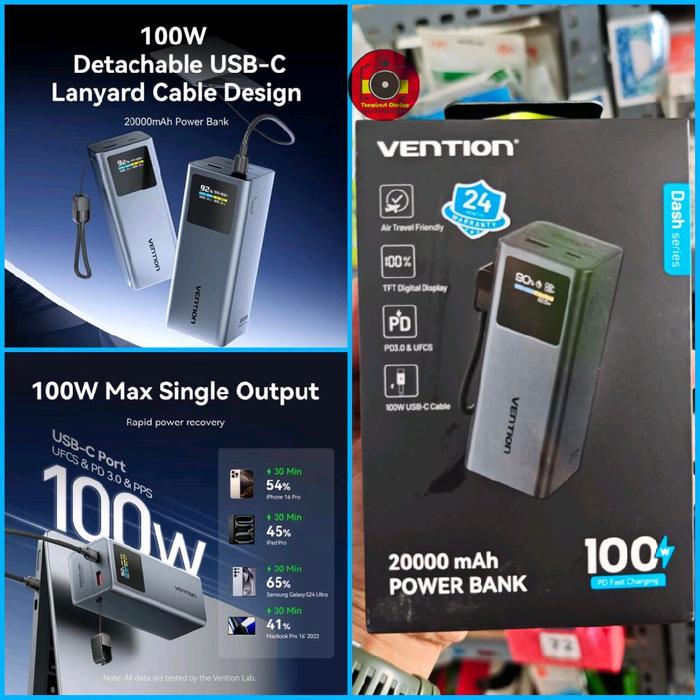 Jual Vention FKC Powerbank 20000mAh 100W USB C PD PPS LED Display with ...