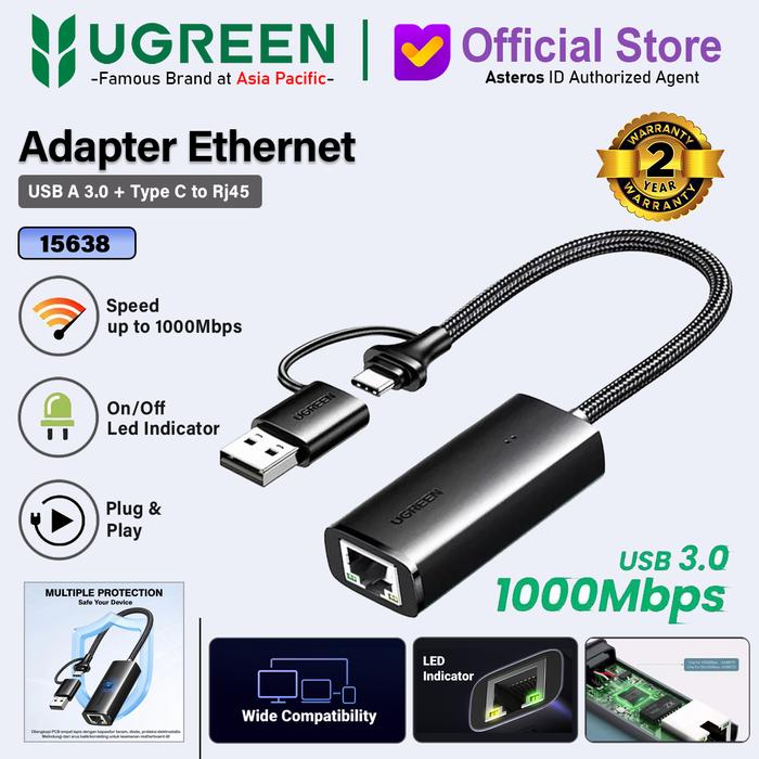 Jual UGREEN Adapter Ethernet USB to RJ45 Dan Type C to RJ4 Gigabit ...