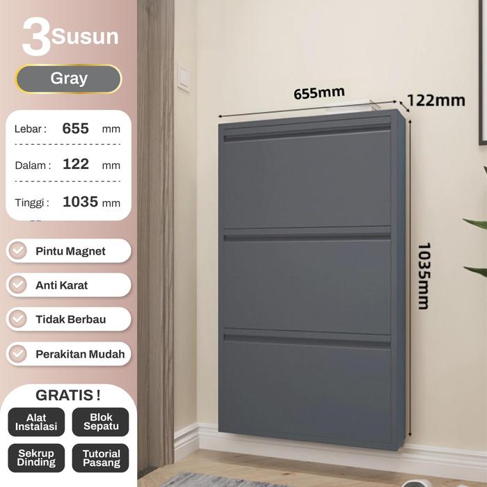 Promo [BEST SELLER] Rak Sepatu Besi Minimalis 2-4 Rak Lemari Tertutup ...