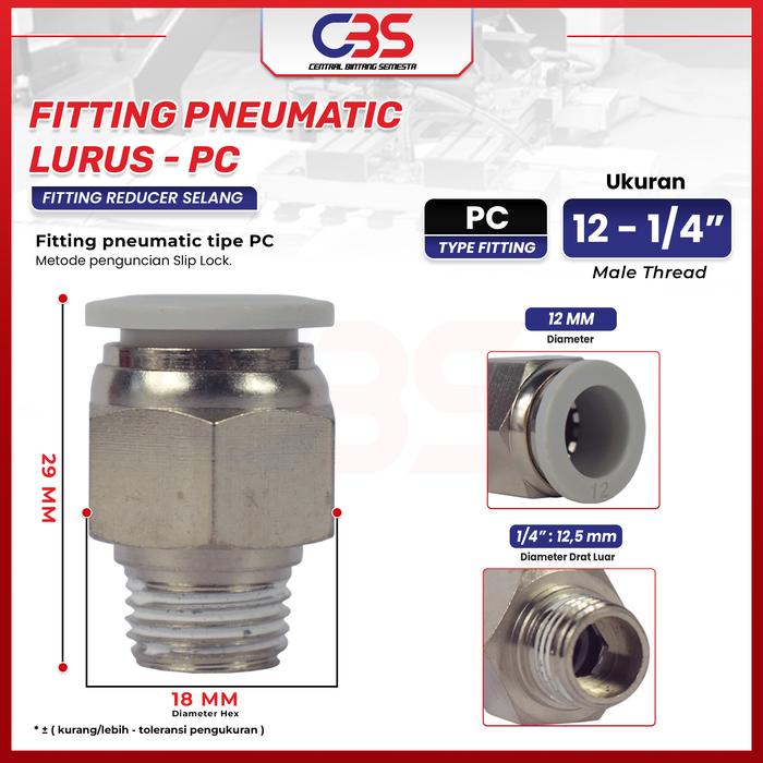 Jual PC Konektor Fitting Lurus Selang angin Slip lock Pneumatic Drat ...