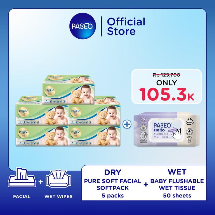 Promo [MUST TRY] Paseo Baby Pure Soft 130s x5 FREE Hello Tisu Basah ...