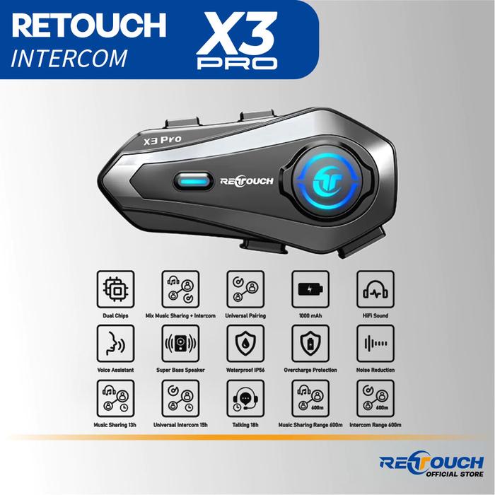 Promo RETOUCH X3 PRO Intercom Bluetooth Helmet | Call | Music Sharing ...