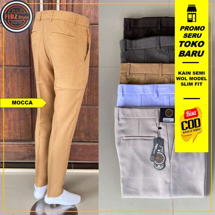 Promo Celana Bahan Formal Pria Slimfit Kain Semi Woll FIDZ Style F2 - Cream/Putih/Mocca/Coklat ...