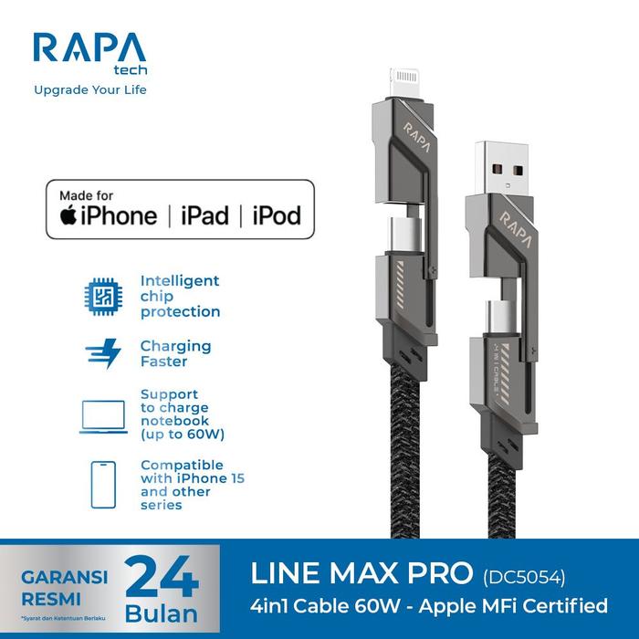 Promo RAPAtech LINE MAX PRO 4-in-1 Apple MFi Certified Cable DC5054 ...