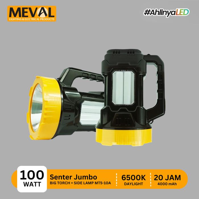 Jual MEVAL Senter LED Super Terang Jumbo 100W + Lampu Samping - MT5-10A ...