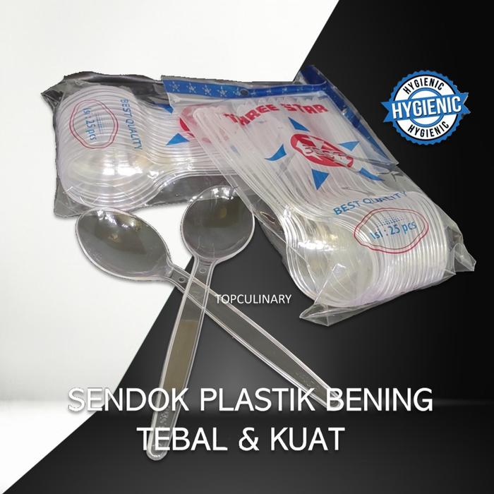 Promo Three Star Sendok Garpu Makan Plastik Bening Panjang 25 PCS TEBAL ...