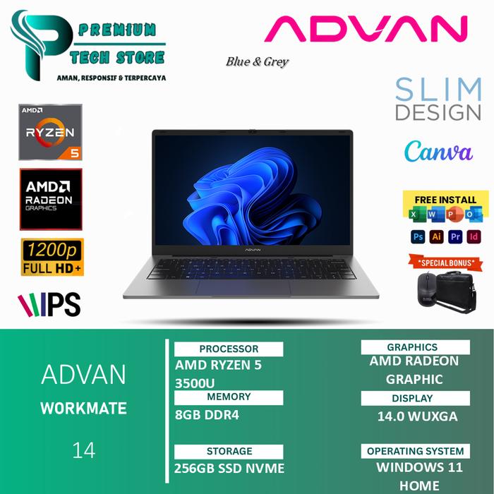 Jual Laptop ADVAN Workmate 14 AMD Ryzen 5 3500U 32GB Ram 512 Ssd 14 ...