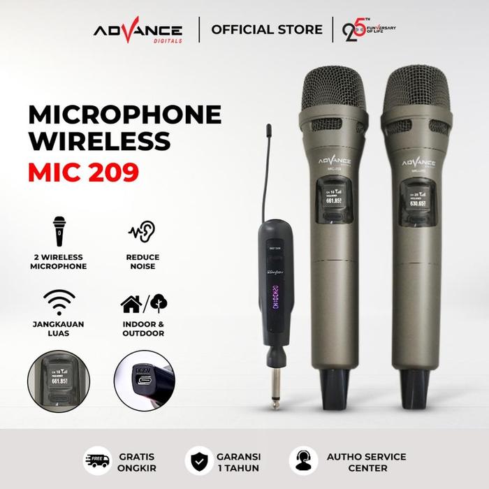 Promo Advance Mic-209 Wireless Microphone Dual Microphone Garansi Resmi ...