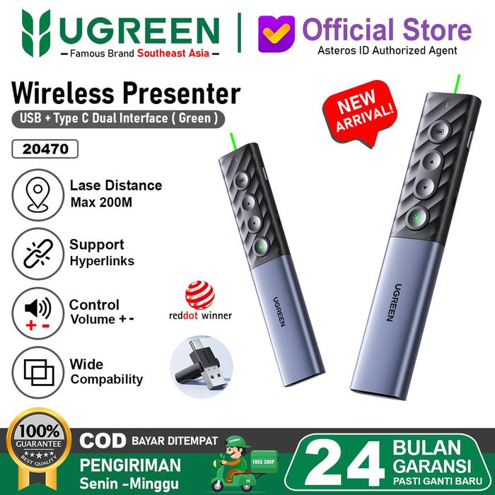 Promo UGREEN Wireless Presenter Dual Conection Rechargable Laser Green 20470 - 20470 Laser Green ...