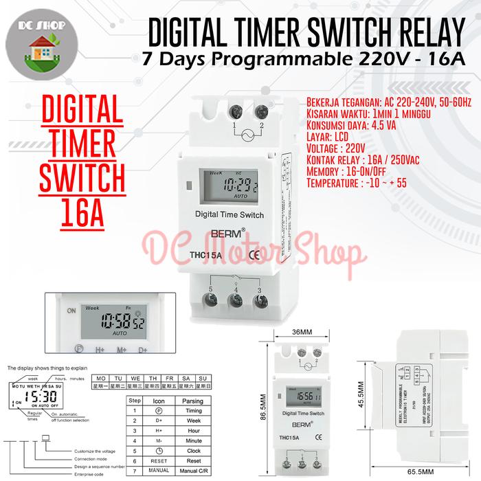 Jual 7 Days Programmable Digital TIMER SWITCH Relay 220V - 16A ...