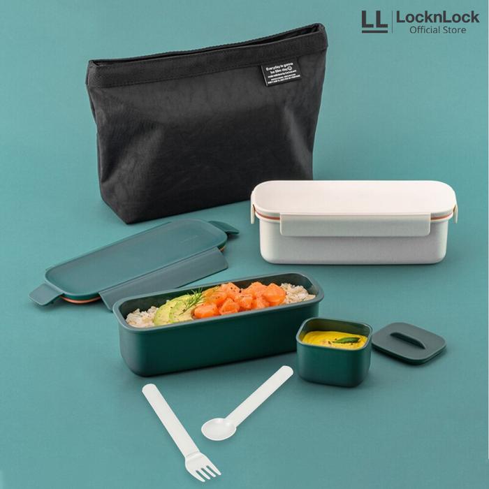 Jual LocknLock Kotak Makan Slim Lunch Box Rectangular with Divider 440ml *2P - LCB600 - Ivory ...