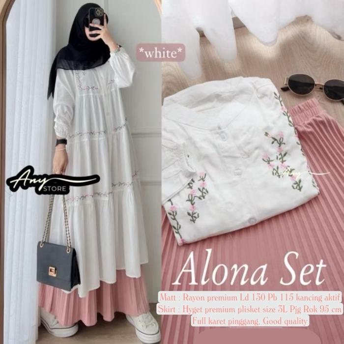 Jual Setelan XL XXL XXXL Delima long tunik + rok Plisket hyget premium ...