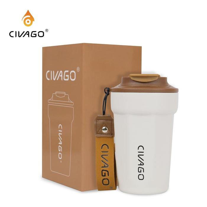 Promo CIVAGO（13oz/385ml）Mug Kopi Stainless Steel dengan Lapisan Keramik ...